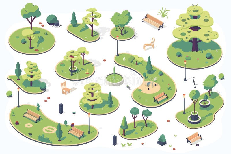 Park Set Isometric Isolated Vector Style Stock Vector - Illustration of ...