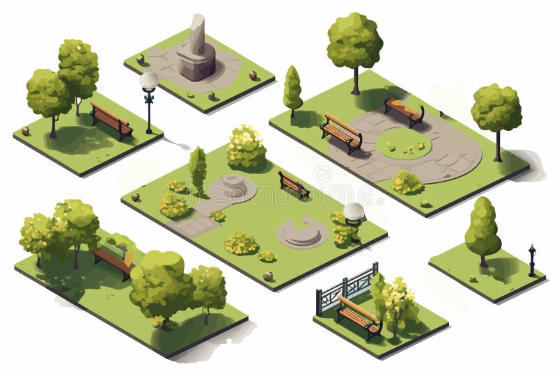 Park Set Isometric Vector Flat Minimalistic Isolated Illustration Stock ...