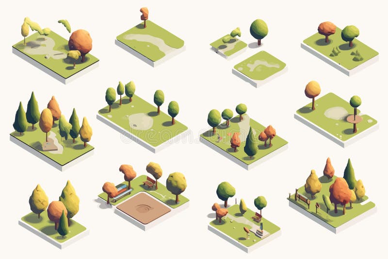 Park Set Isometric Vector Flat Minimalistic Isolated Illustration Stock ...