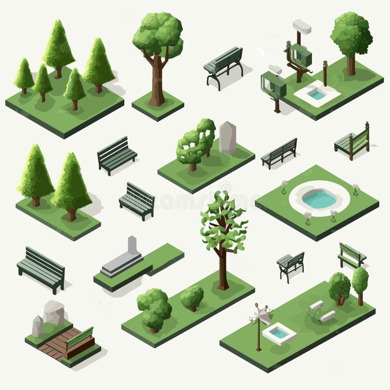 Park Set Isometric Vector Simple Illustration Stock Vector ...