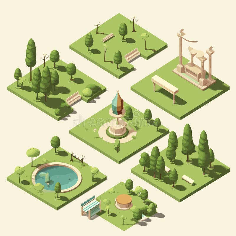 Park Set Isometric Vector Simple Illustration Stock Vector ...