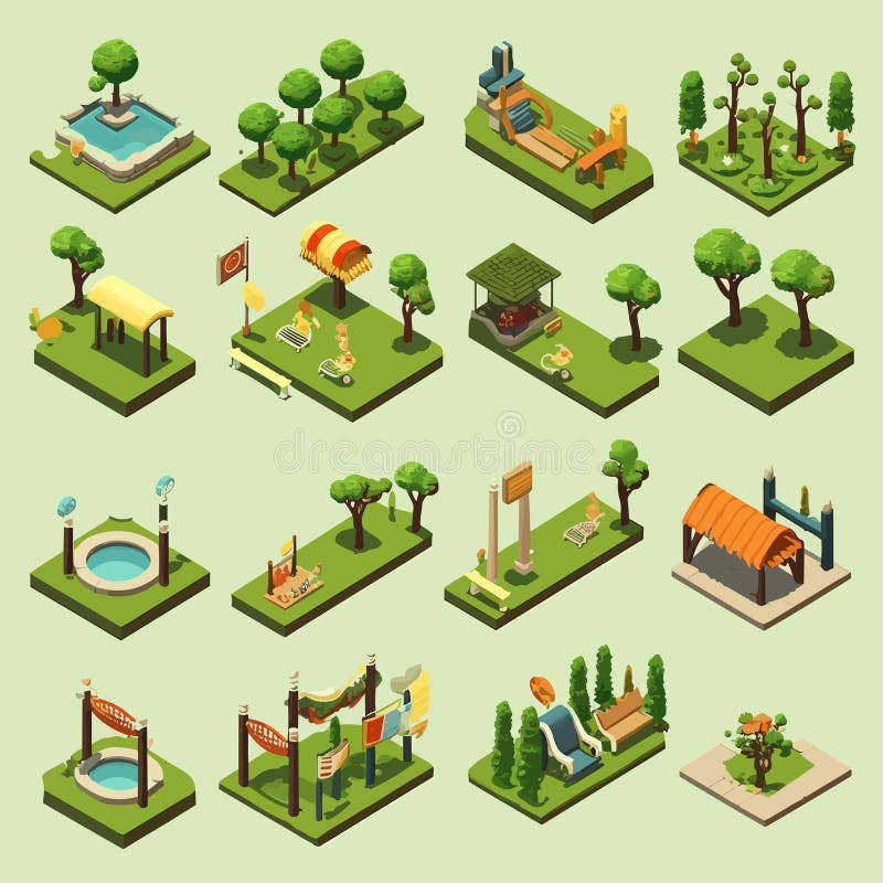 Park Set Isometric Vector Tile Isolated Illustration Stock Vector ...