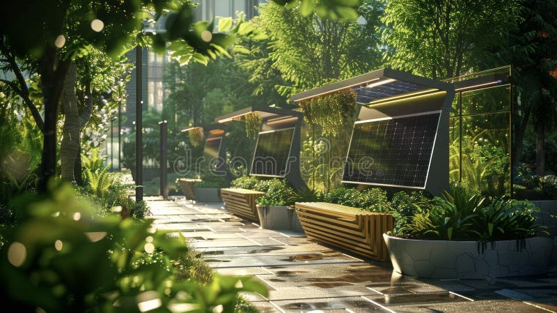 A Park in a Smart City with Solarpowered Benches Providing Both Seating ...