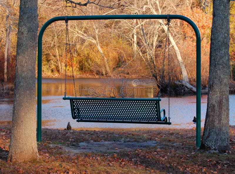Park swing in autumn stock photo. Image of woods, pond - 35108626