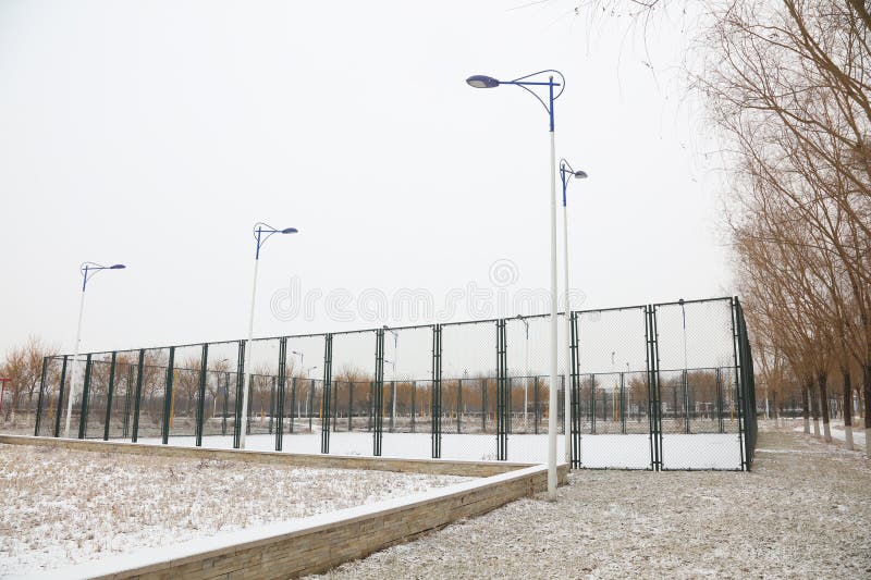 Park Tennis Court in Winter Stock Photo - Image of environment ...