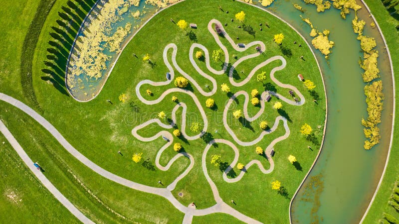 Park with Trail that Forms Shape of a Tree Drone Shot in Ariel ...