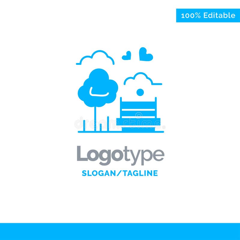 Park, Tree, Bench, Love, Outdoor Blue Solid Logo Template. Place for ...