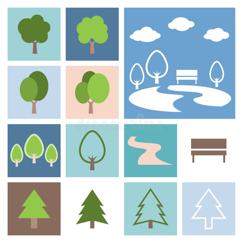Park and tree icon set stock vector. Illustration of design - 104520042