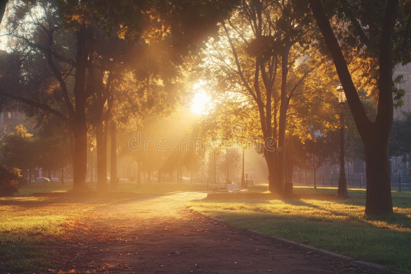 A Park with Trees and a Path Stock Image - Image of beauty, fall: 371827401