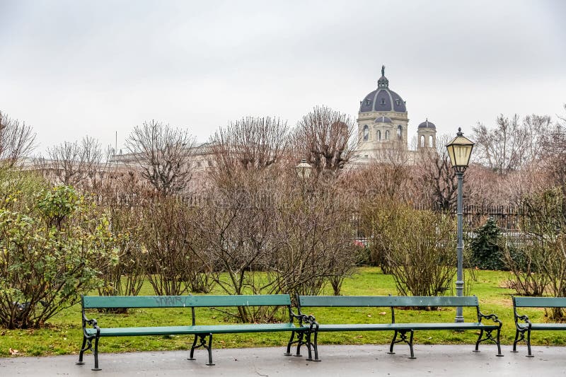 A Park in Vienna Austria with a Few Benches and a Lamp Post Stock Image ...