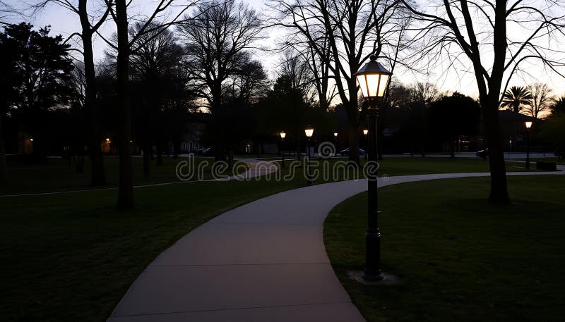 Park Walking Path at Dusk, Evening Stroll and Peaceful Outdoor Scene ...