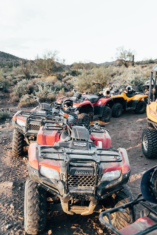 Parked ATVs in Desert editorial photography. Image of atvs - 141046262
