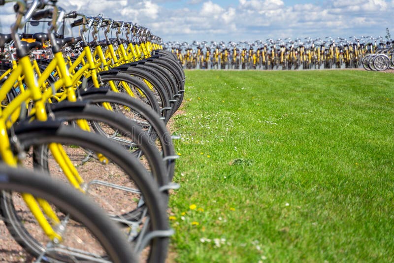 Parked Bikes on a Huge Bicycle Parking Lot Stock Photo - Image of ...