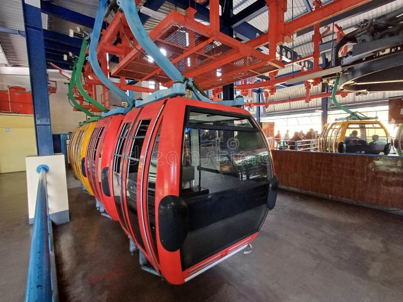 Parked Cable Car Cabins in Station Stock Photo - Image of plant, cabins ...
