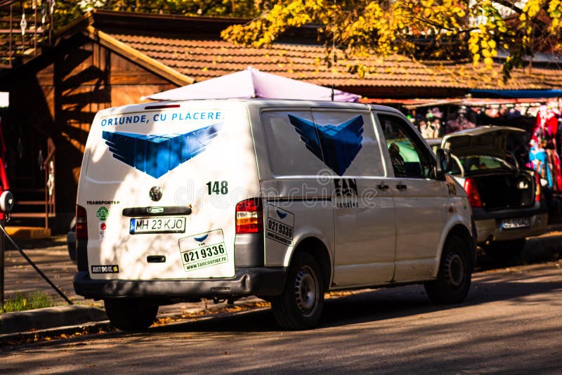 Parked Courier Van in the Downtown of the Herculane Resorts, Romania ...