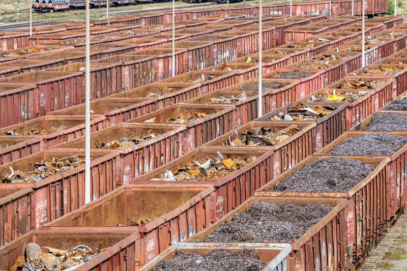 Parked Freight Wagons in a Steel Mill with Scrap Load Stock Photo ...