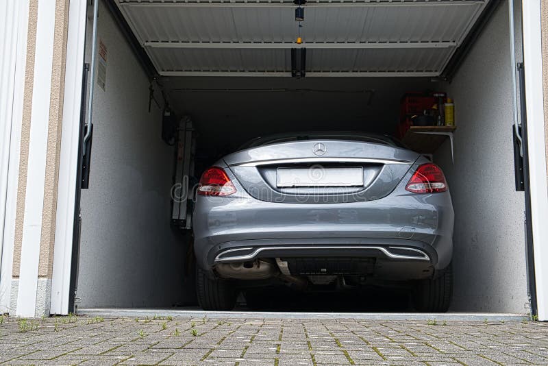 Parked Gray Mercedes in a Garage. Rear View Editorial Photography ...