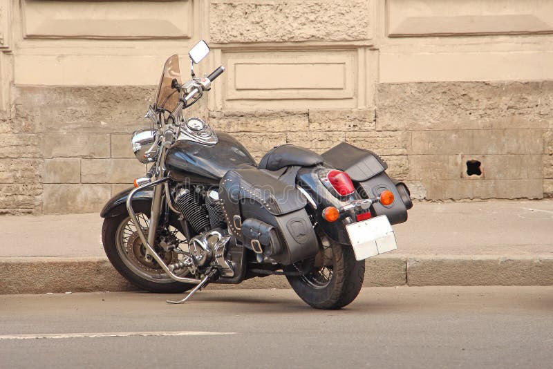 Parked Motorcycle by the Sidewalk Stock Photo - Image of active, street ...