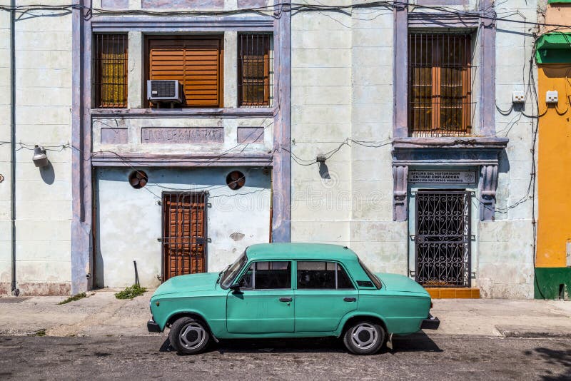 Parked, Old Russian Car, Havana, Cuba Editorial Stock Photo - Image of ...