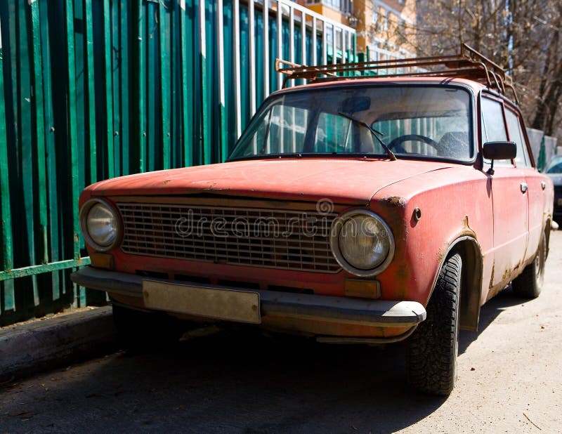 Parked Old Rusty Red Soviet Car. Editorial Stock Photo - Image of auto ...