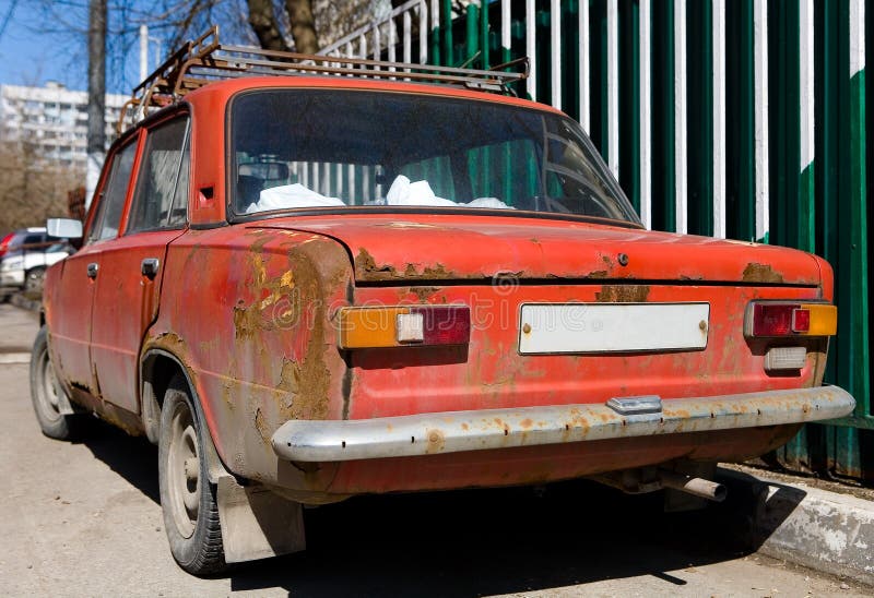 Parked Old Rusty Red Soviet Car. Stock Image - Image of people, soviet ...