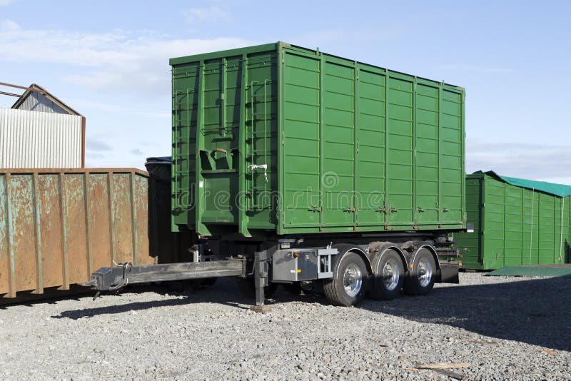 Parked Trailer with a Container Stock Photo - Image of parked, trailer ...