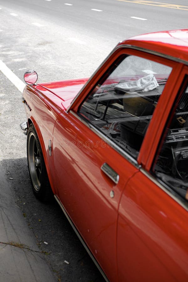 Parked Vintage Red Car on the Street. Stock Photo - Image of parked ...