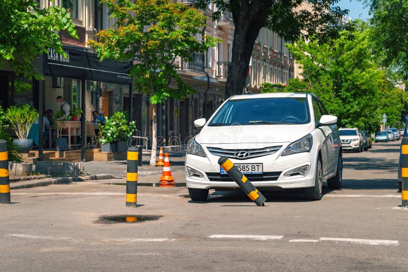 Parking Accident. a Carelessly Parked Car. Broken Pole. Ukraine. Kyiv ...
