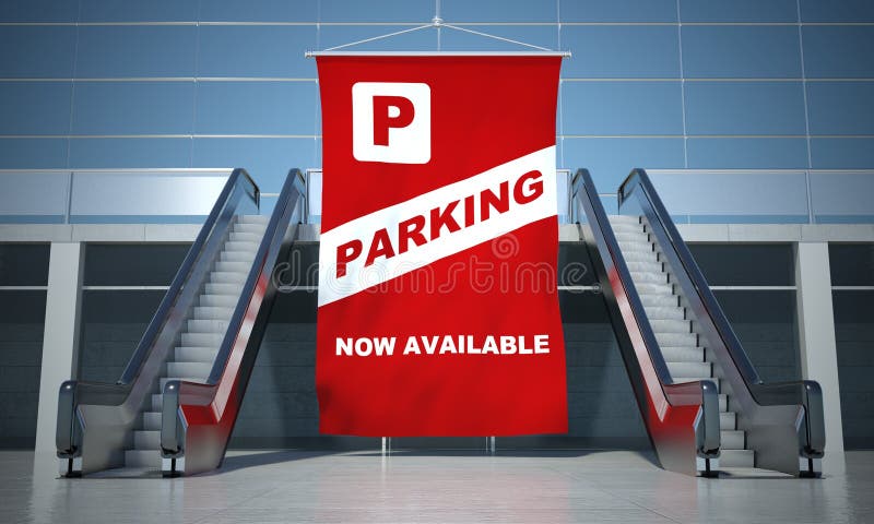 Parking Advertising Flag and Escalator Stock Illustration ...