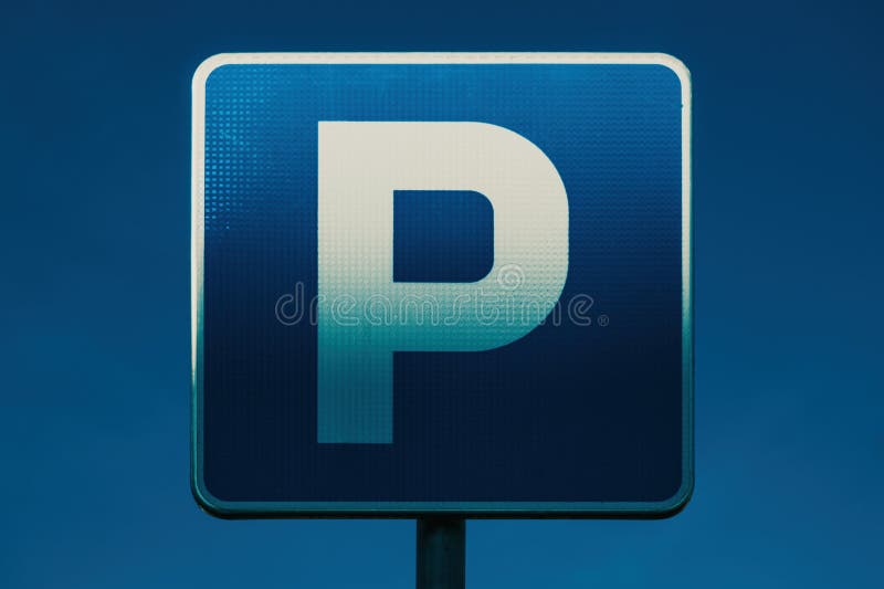 Parking Area Blue Sign with White Letter P Illuminated by the Warm ...