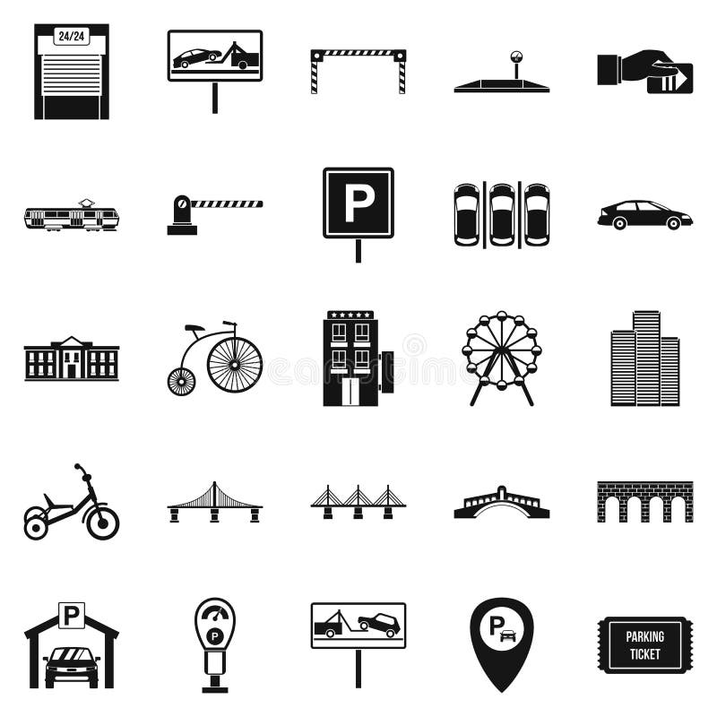 Parking Area Icons Set, Simple Style Stock Vector - Illustration of ...