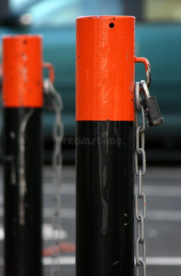 Parking Barrier with Lock and Chain Stock Image - Image of chain ...