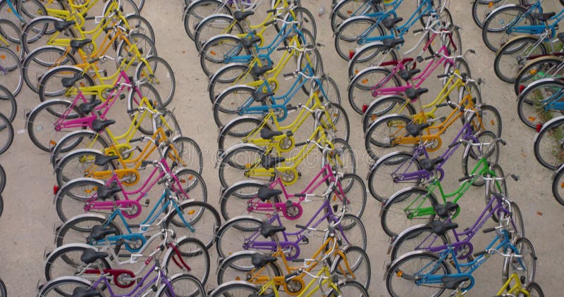 Parking for Bicycles. Many Different Multi-colored Bicycle on the ...