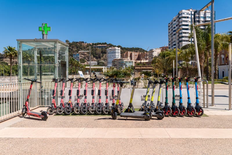 Parking For Electric Scooters On The Seafront Of The Port Of Malaga