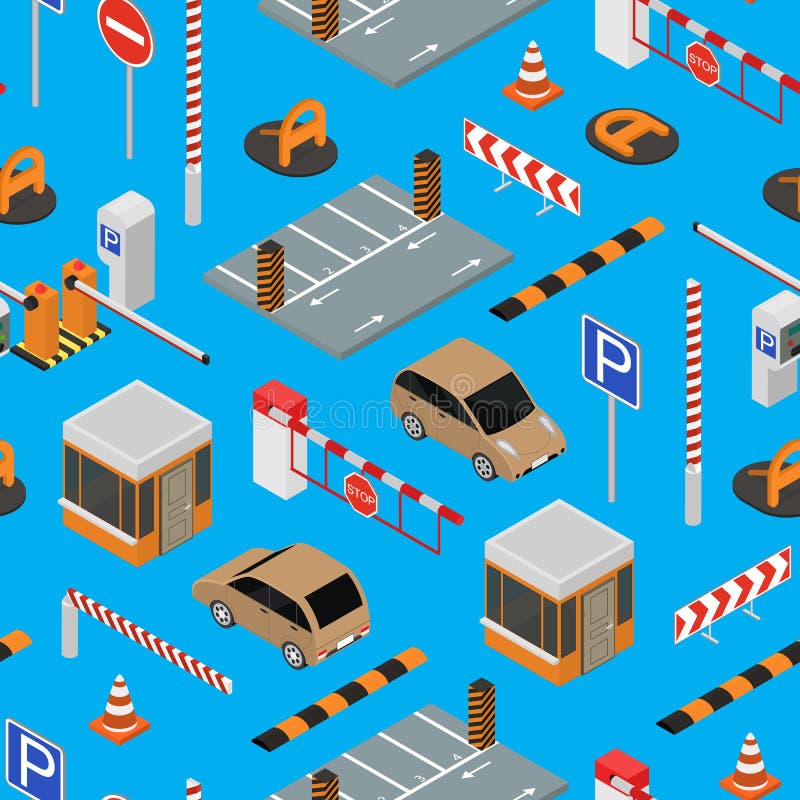 Parking Elements Concept Seamless Pattern Background 3d Isometric View ...