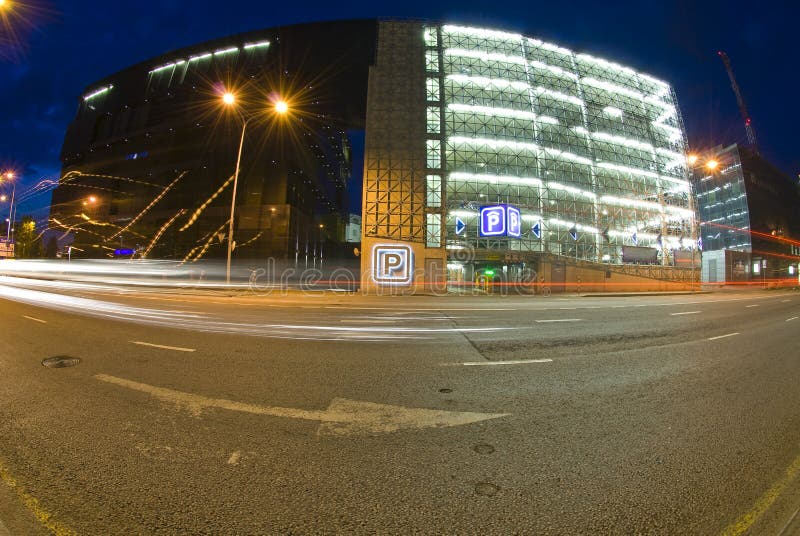Parking garage at night stock image. Image of parking - 9553687