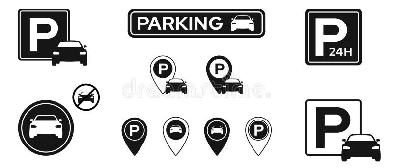 Parking Icon Set. Collection of Garage Parking Symbol Stock Vector ...