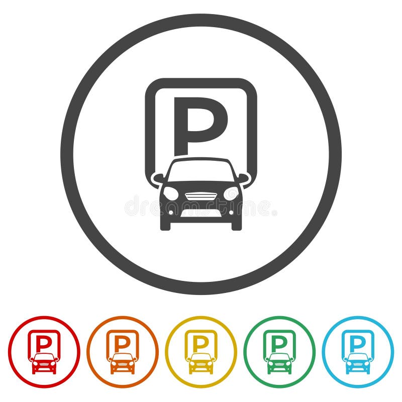 Parking Icon. Set Icons in Color Circle Buttons Stock Vector ...