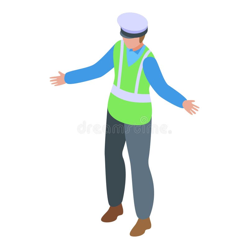 Parking Inspector Wearing Uniform Guiding Traffic Flow Isometric ...
