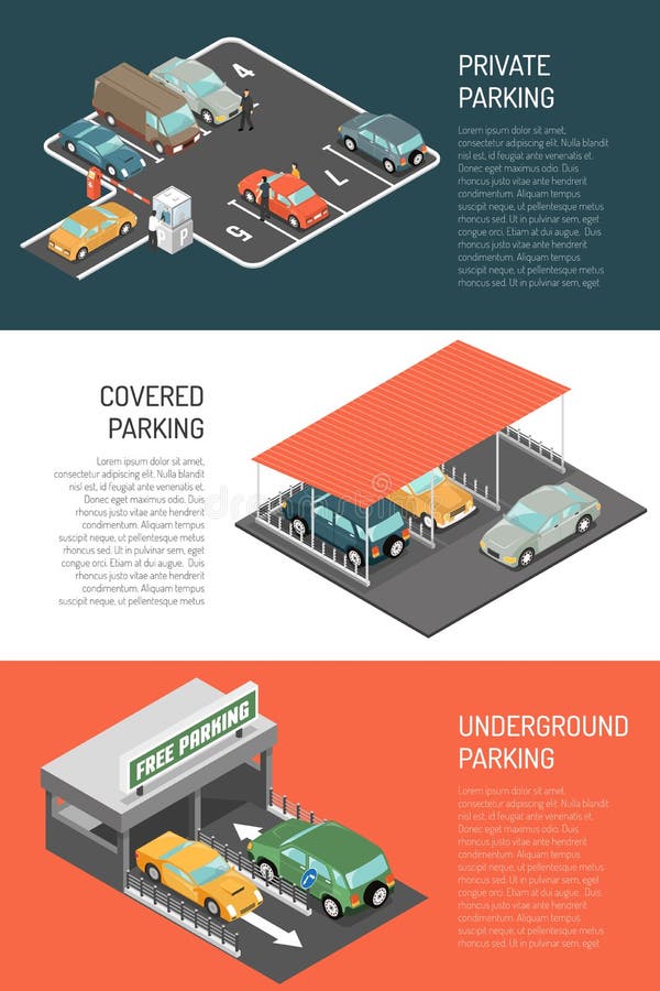 Parking Isometric Banners Set Stock Vector - Illustration of city ...