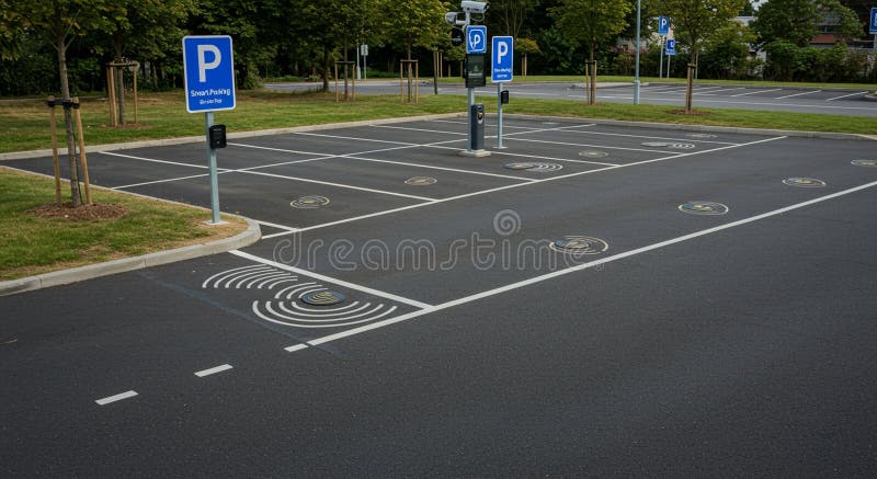 Parking Lot Featuring Smart Parking Technology with Several Designated ...