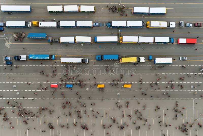A Parking Lot Full of Passenger Buses. Aerial View from Above. Stock ...