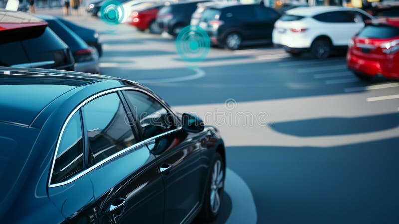 Parking Lot with Various Vehicles Showing Advanced Driver Assistance ...