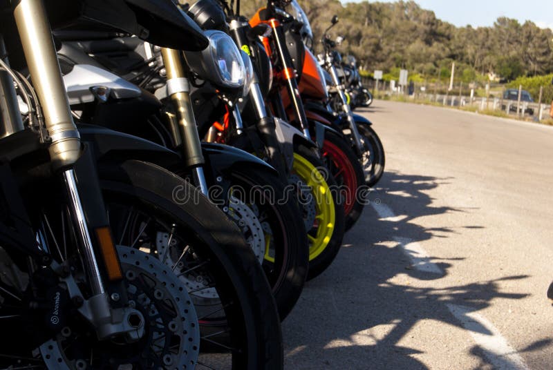 Parking Motorcycles Perspective Stock Photo - Image of moped, parked ...