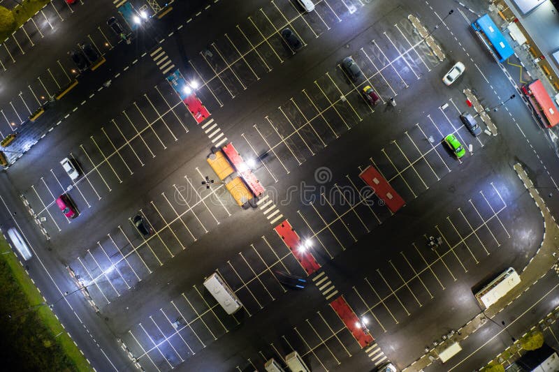 Parking at Night Aerial View Stock Photo - Image of roads, building ...