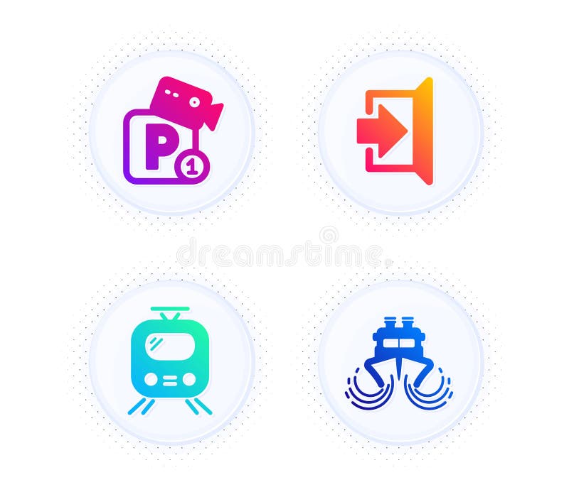 Parking Security, Exit and Train Icons Set. Ship Sign. Video Camera ...