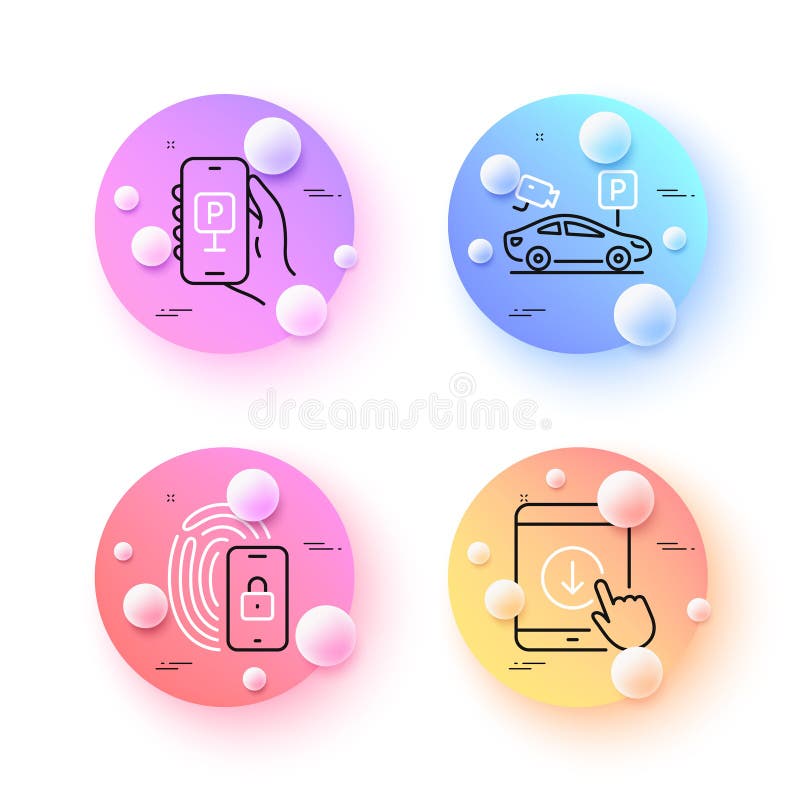 Parking Security, Lock and Scroll Down Minimal Line Icons. for Web ...