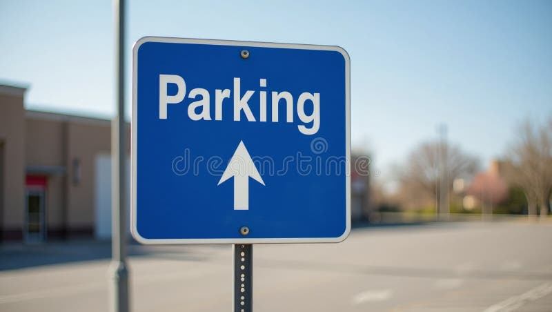 Parking Sign with Arrow on Post in Empty Lot Stock Illustration ...
