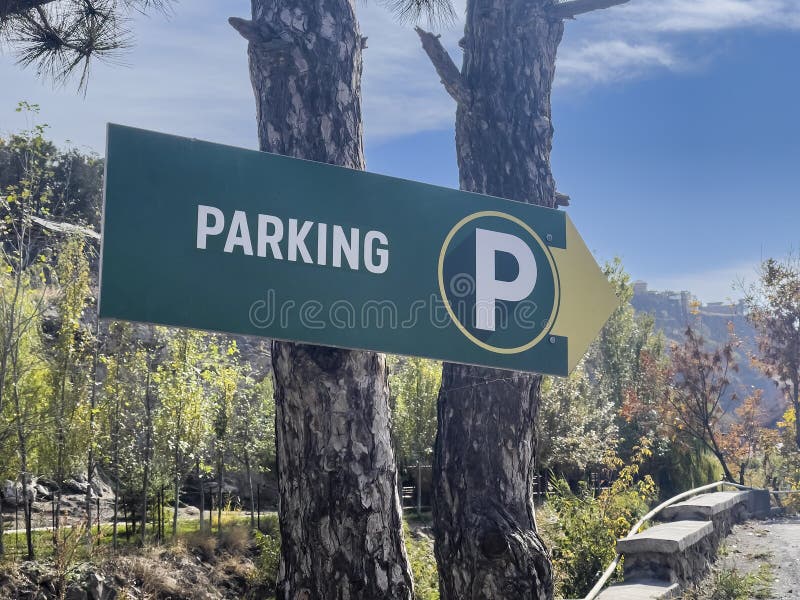 Parking Sign in Autumn Forest Stock Image - Image of parking, road ...