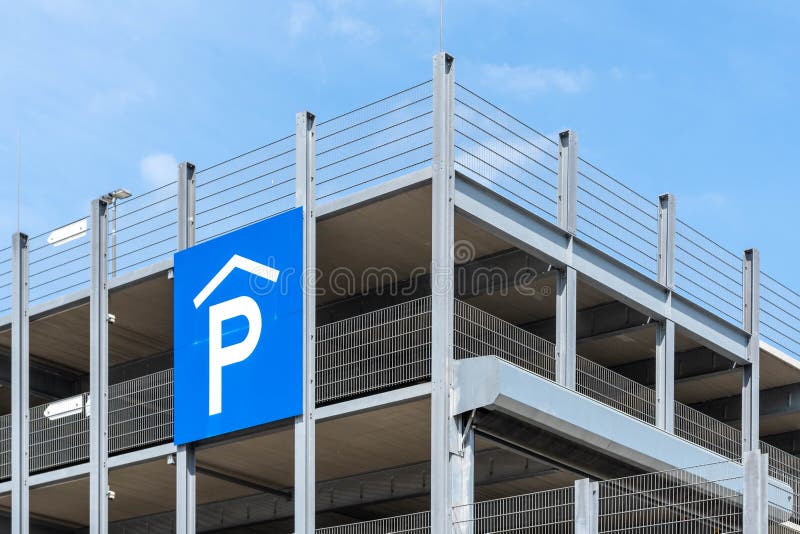 Parking Sign on a Building, Steel Construction of a Parking Garage ...